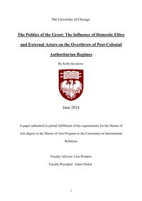 The Politics of the Great: The Influence of Domestic Elites and ...